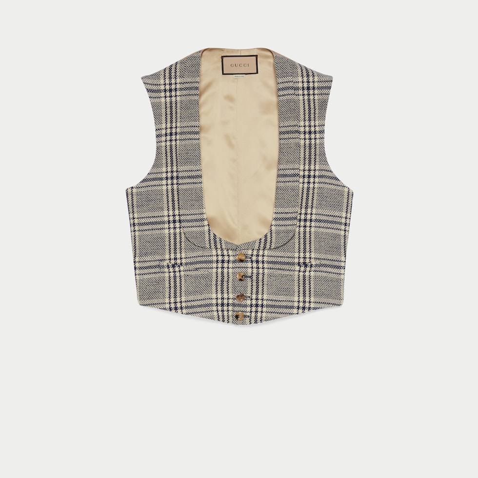 Gucci HA HA HA check vest in blue and white | GUCCI® AE