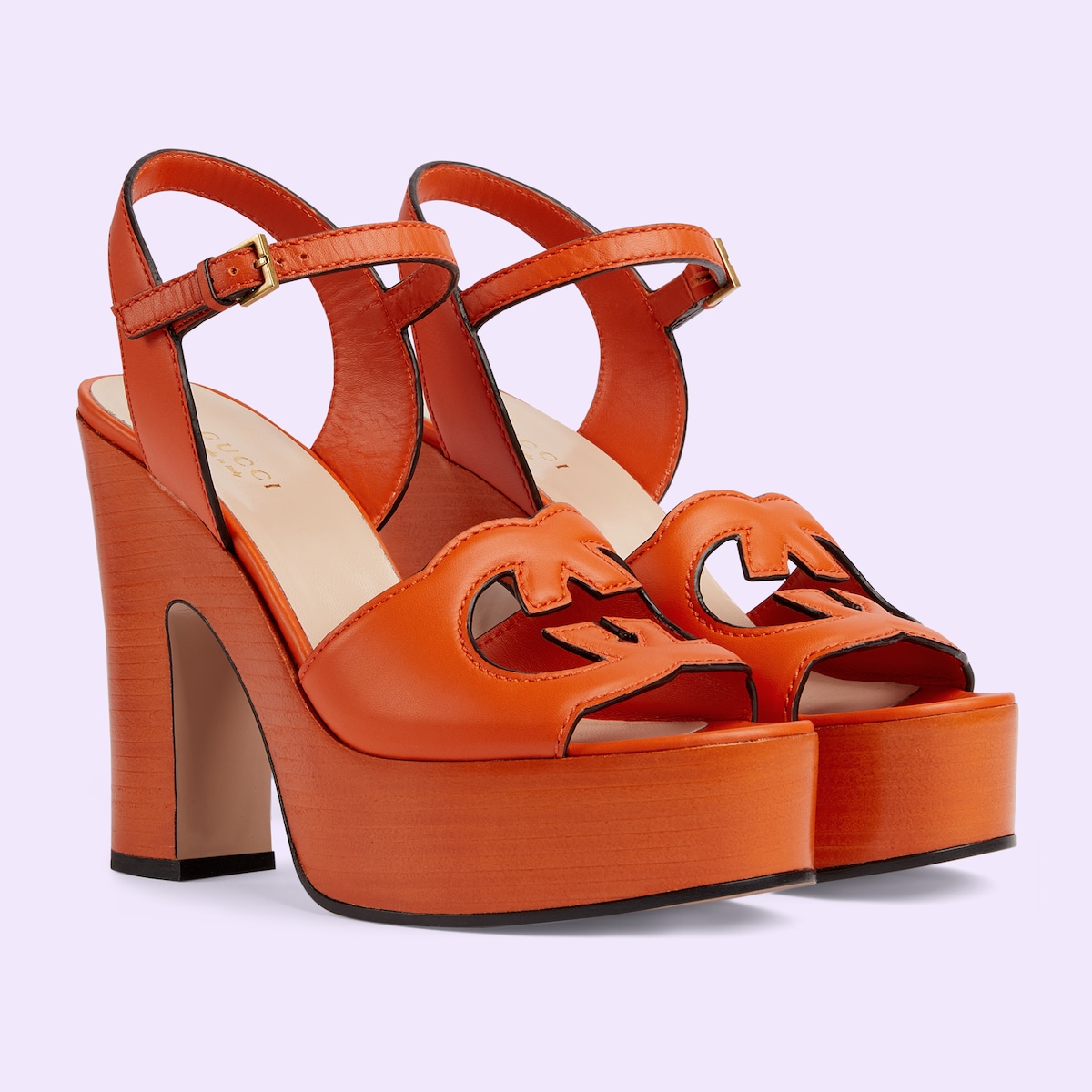 Women's Interlocking G sandal in orange leather | GUCCI® Australia