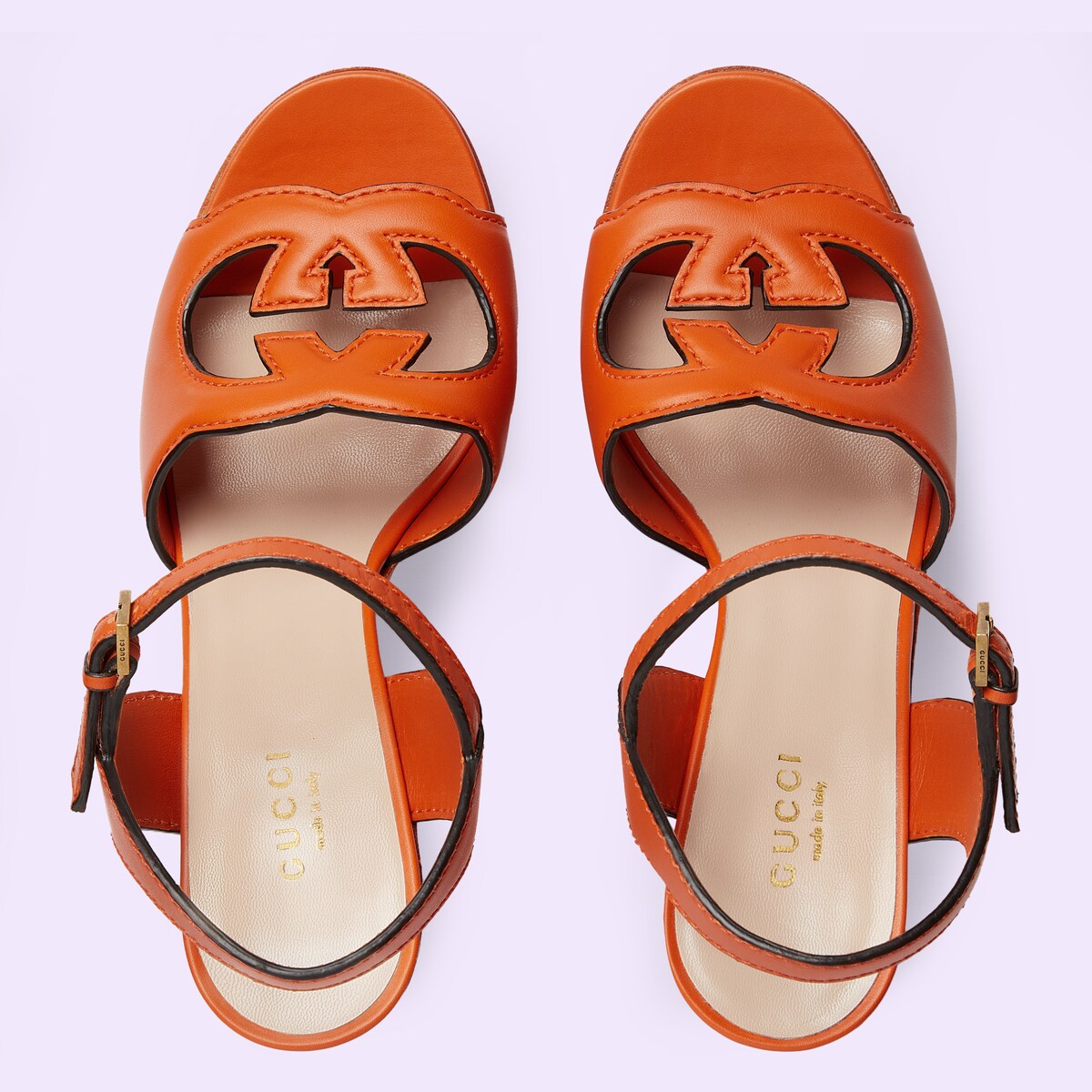Women's Interlocking G sandal in orange leather | GUCCI® Australia