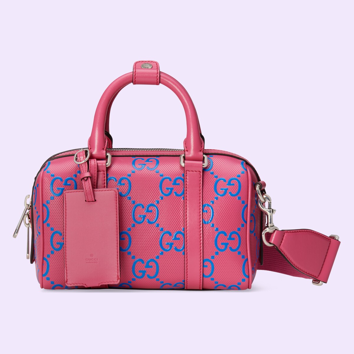 GG embossed mini duffle bag in fuchsia and blue leather | GUCCI® NZ
