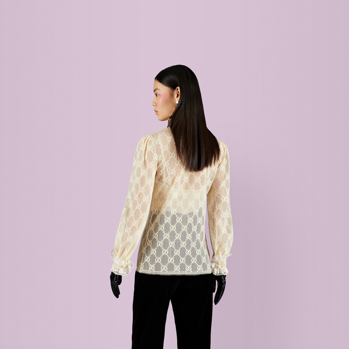 Gucci lace ruffle shirt in ivory | GUCCI® NL