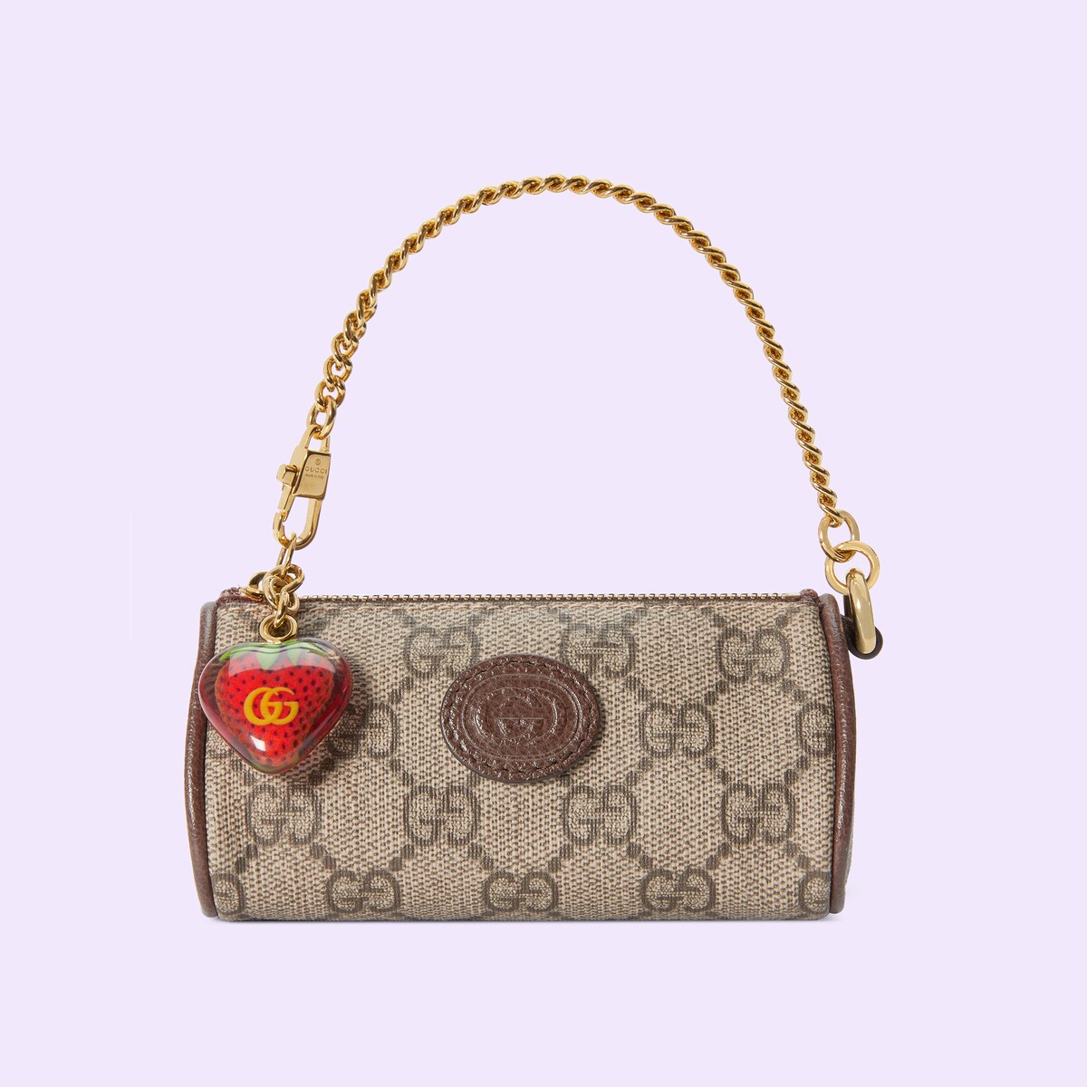 Coin purse with Double G strawberry in beige and ebony Supreme | GUCCI® SE
