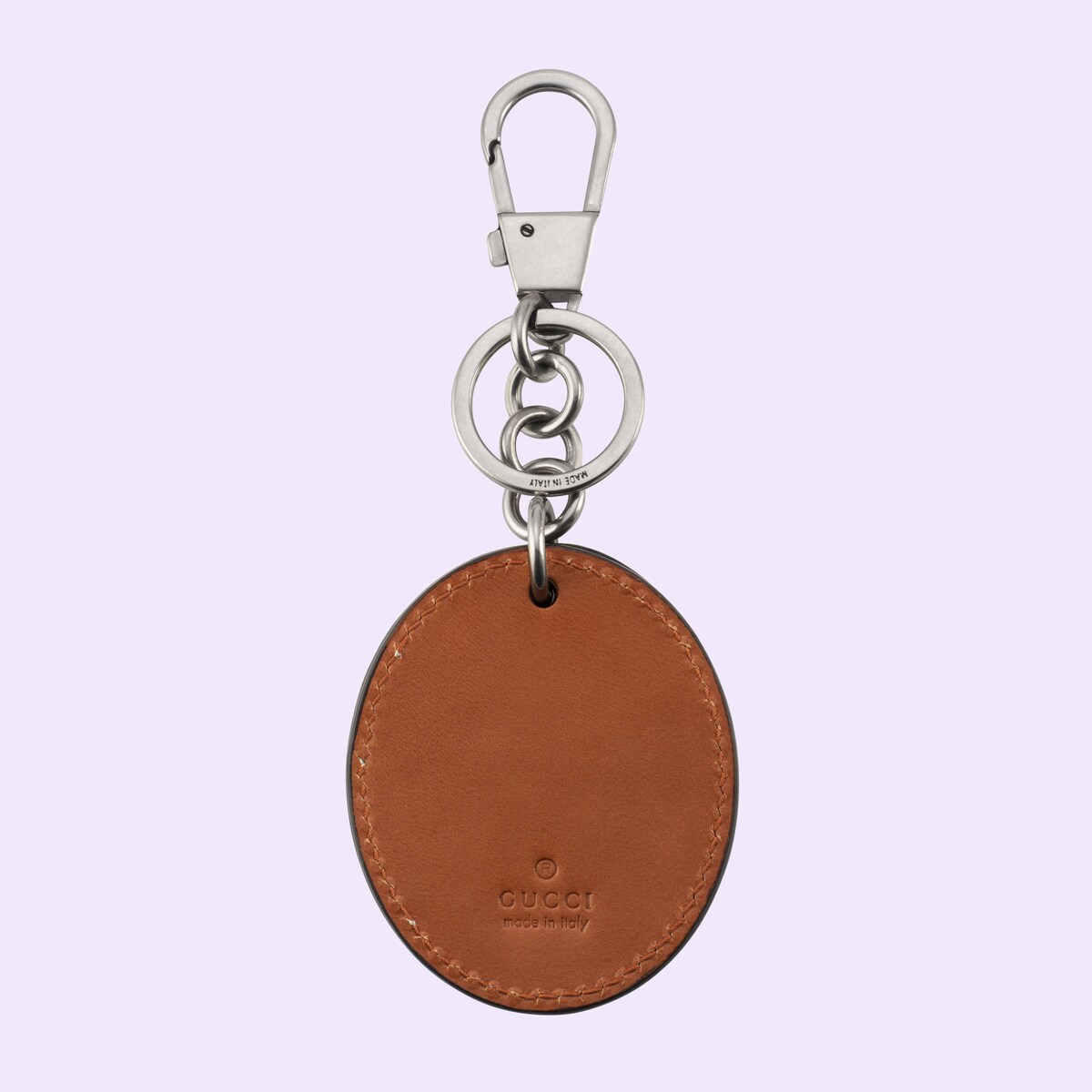 Keychain with Interlocking G in brown and black leather | GUCCI® Canada