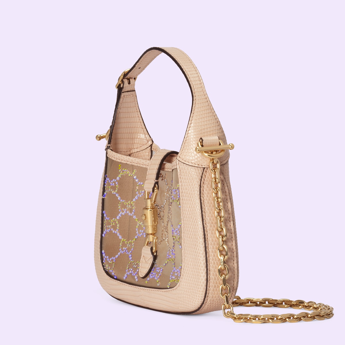 Jackie 1961 mini crystal GG lizard bag in Pink Precious Skins | GUCCI® SI