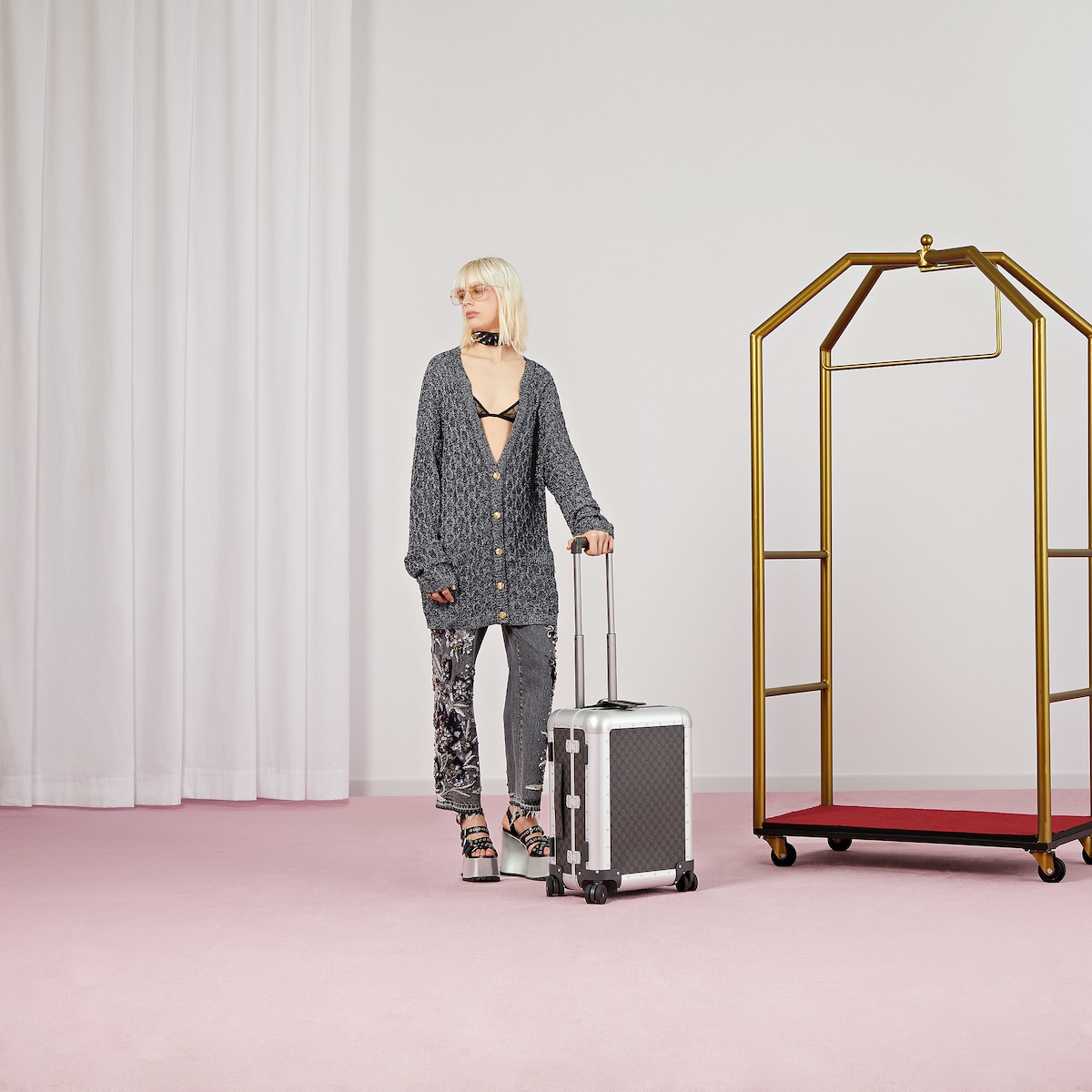 Aluminum GG cabin trolley in grey GG Supreme canvas | GUCCI® MX