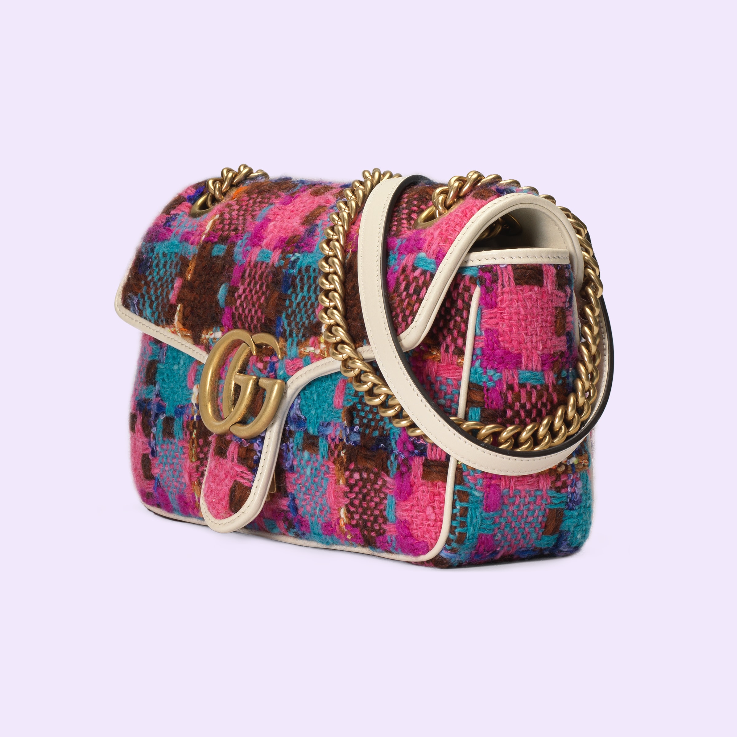 GG Marmont small shoulder bag in multicolor pink tweed | GUCCI® Canada