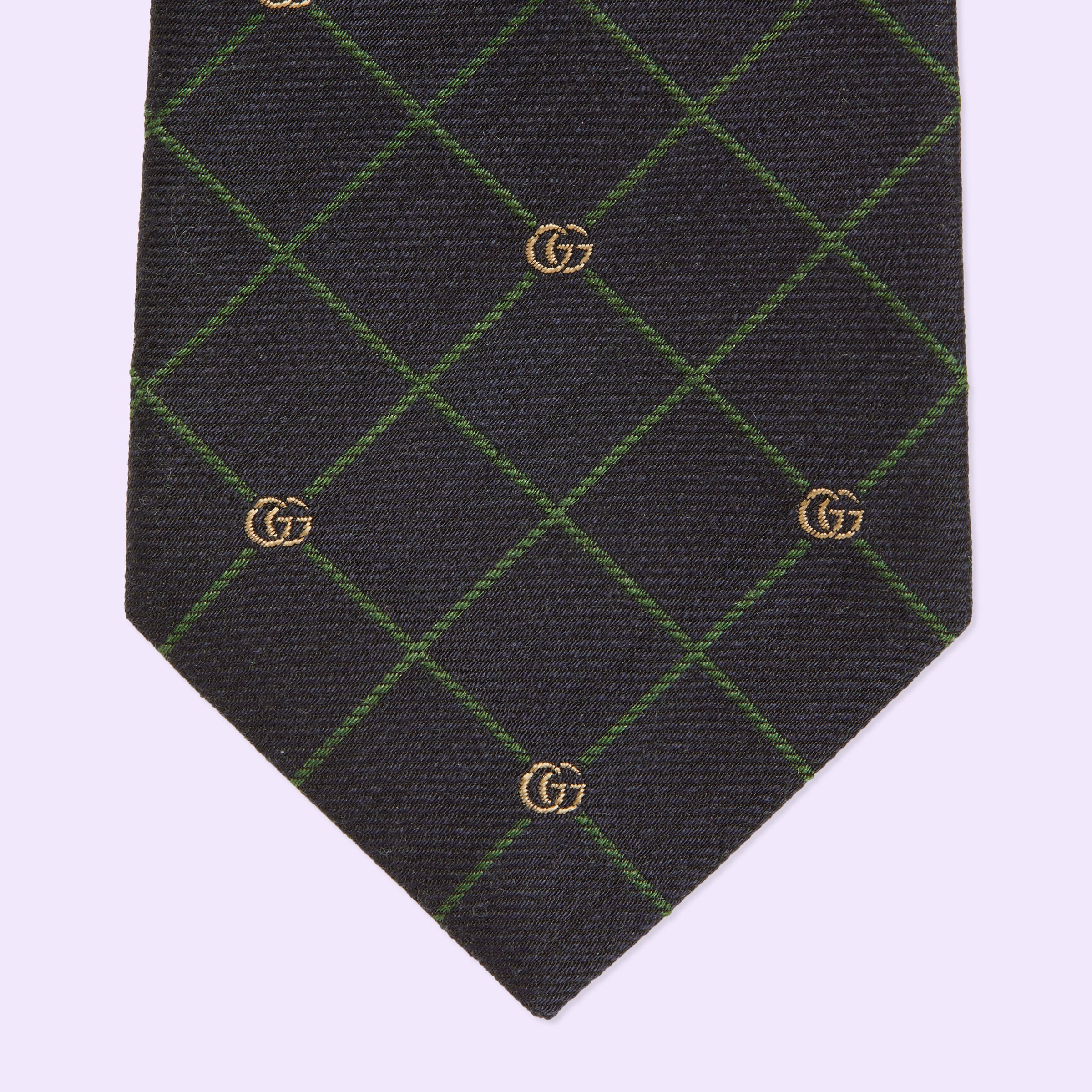 Double G and check silk jacquard tie in blue | GUCCI® US