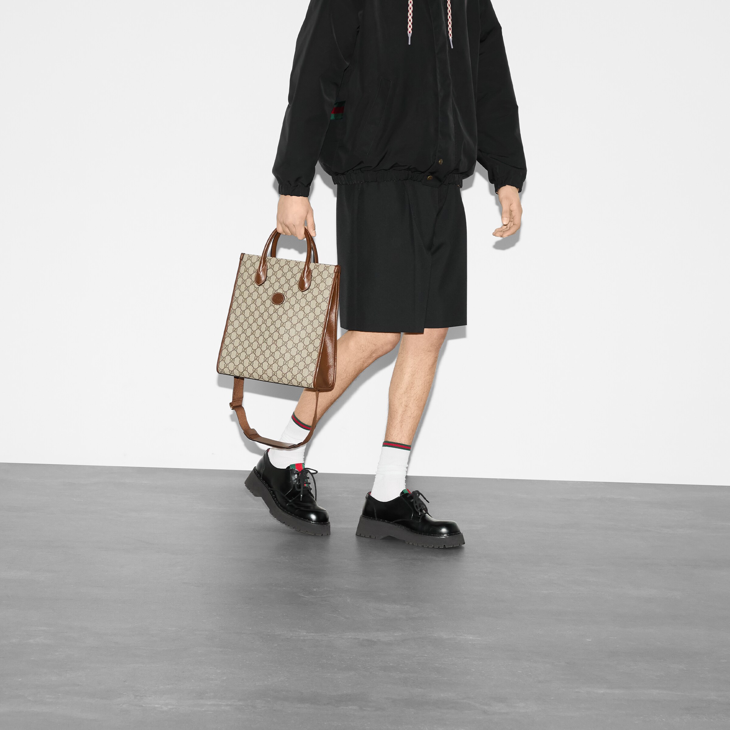 Tote bag with Interlocking G in beige and ebony Supreme | GUCCI® UK