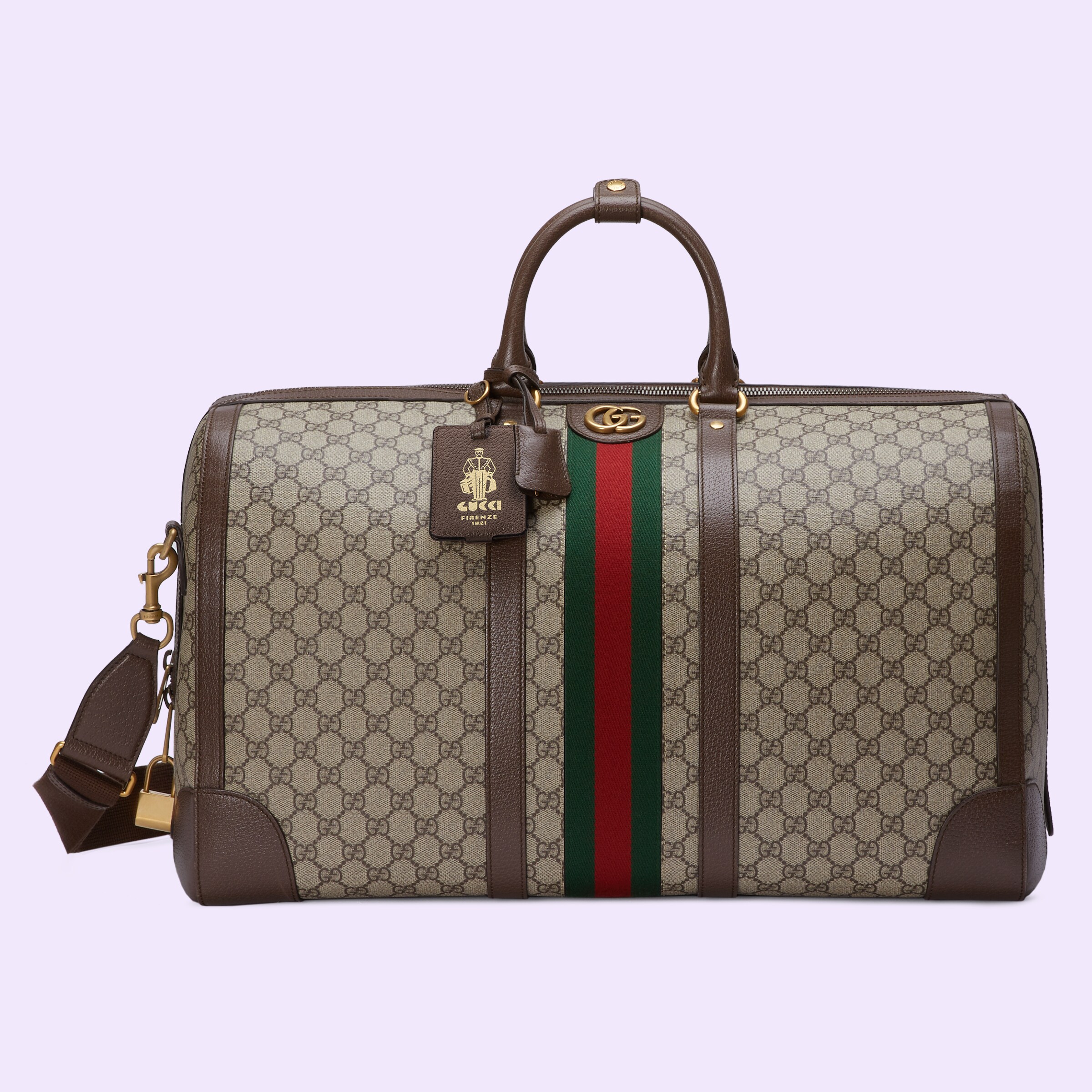 Gucci Savoy large duffle bag in beige and ebony Supreme | GUCCI® SI
