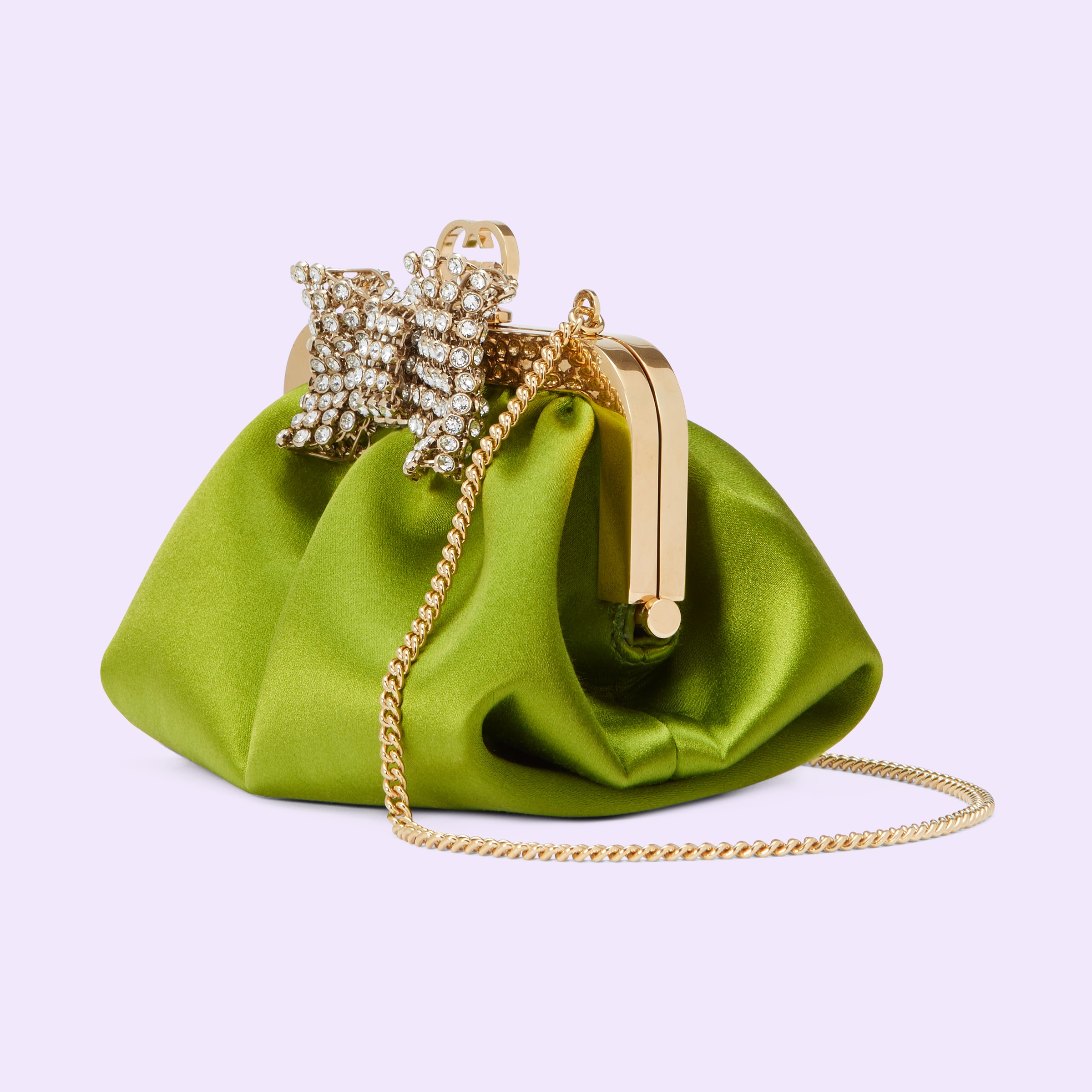 Satin handbag with bow in green | GUCCI® PT