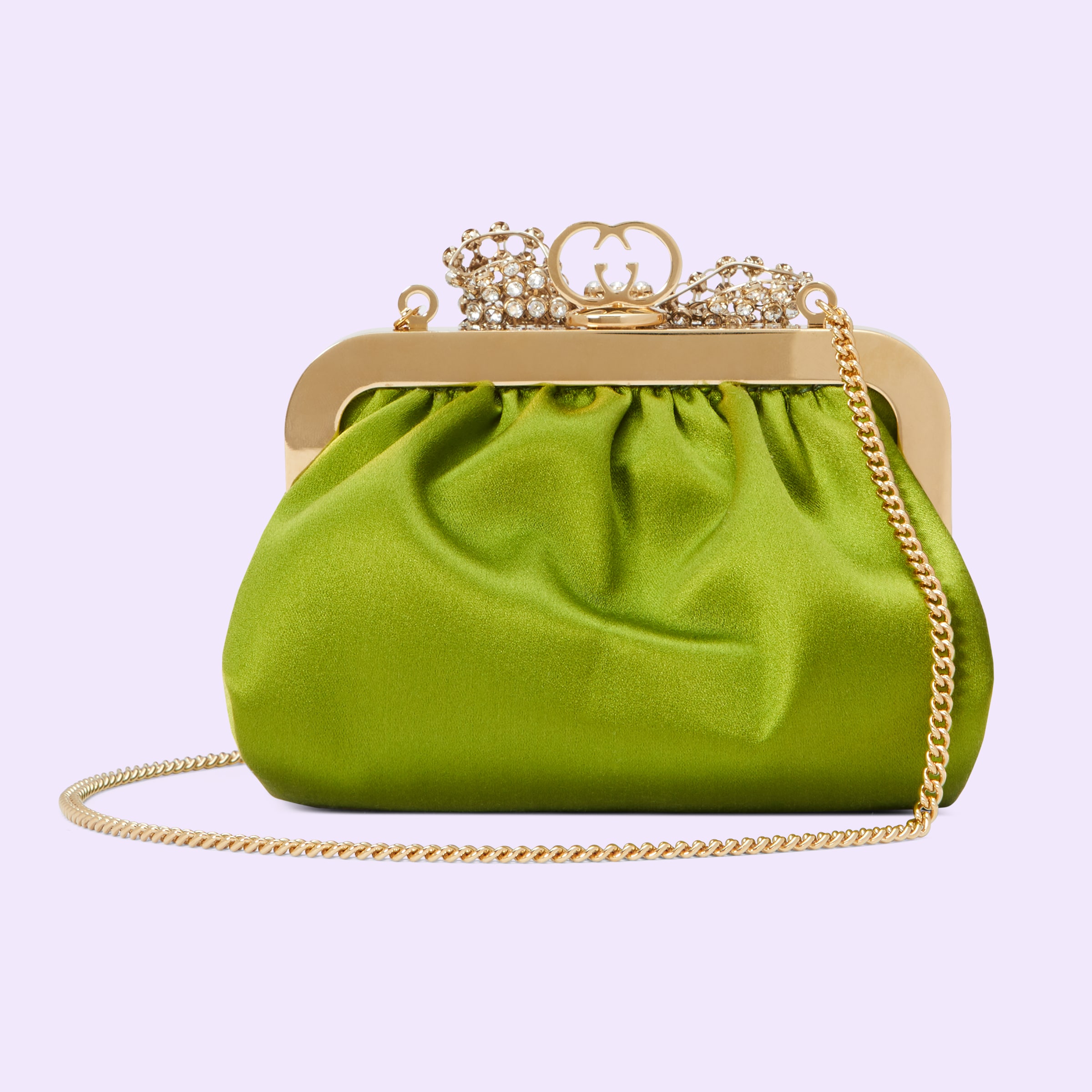 Satin handbag with bow in green | GUCCI® PT