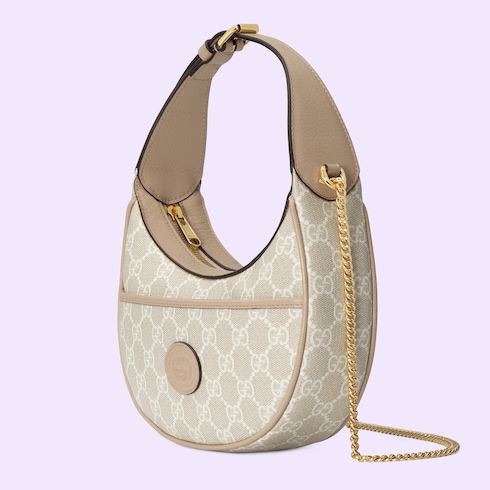 GG half-moon-shaped mini bag in beige and white Supreme | GUCCI® SG