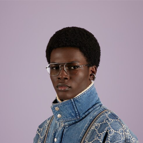 Round metal optical frame in Silver Silver | GUCCI® SI
