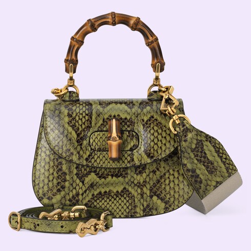 Gucci Bamboo 1947 mini python bag in Green Precious Skins | GUCCI® SI