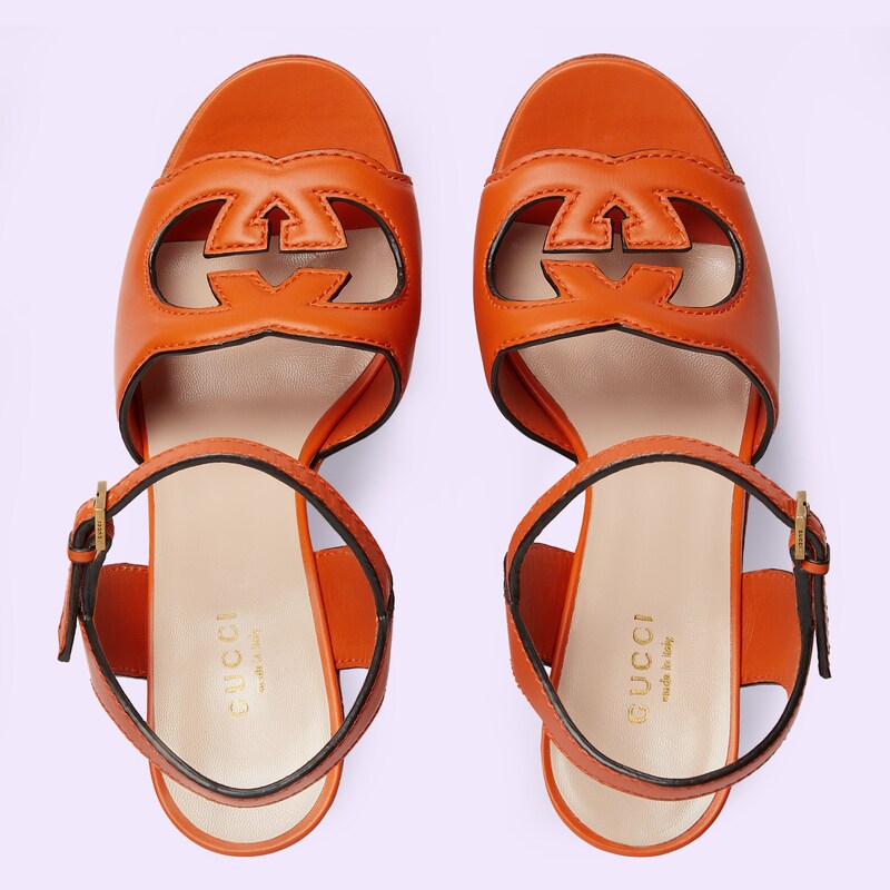 Women's Interlocking G sandal in orange leather | GUCCI® Australia