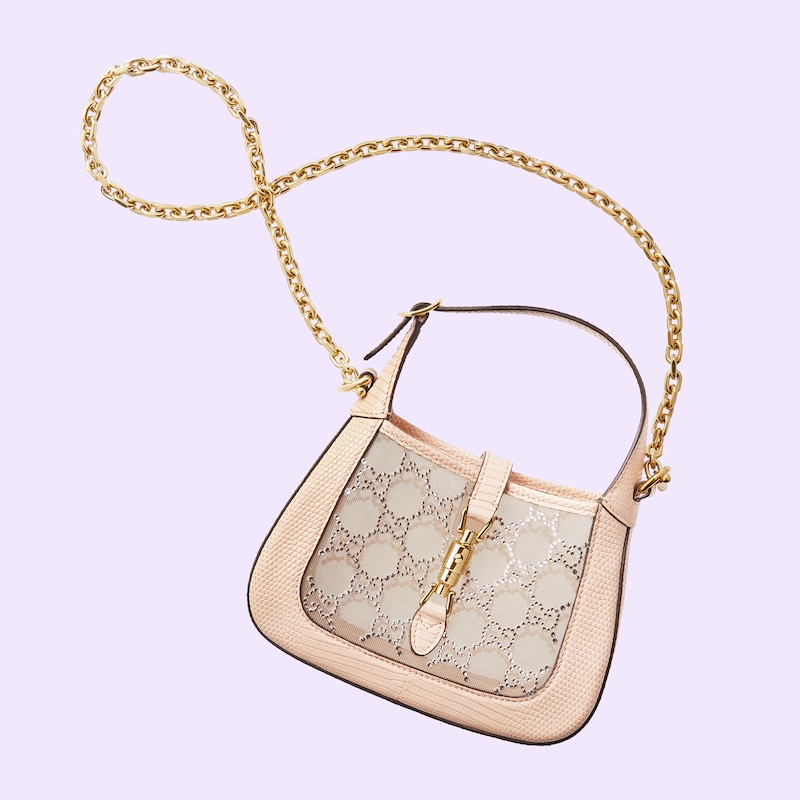 Jackie 1961 mini crystal GG lizard bag in powder pink | GUCCI® AE