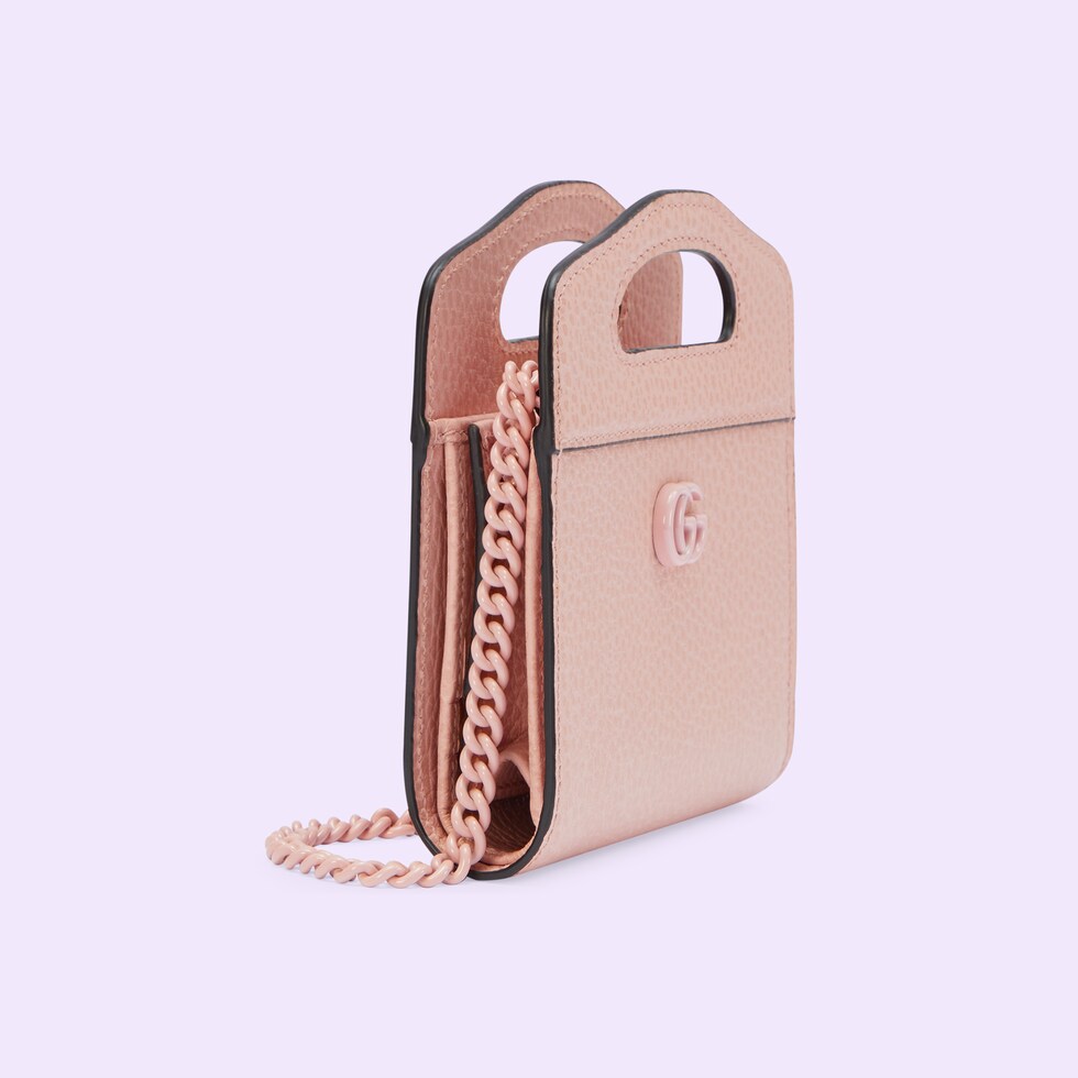 GG Marmont top handle card case wallet in light pink leather | GUCCI® AE