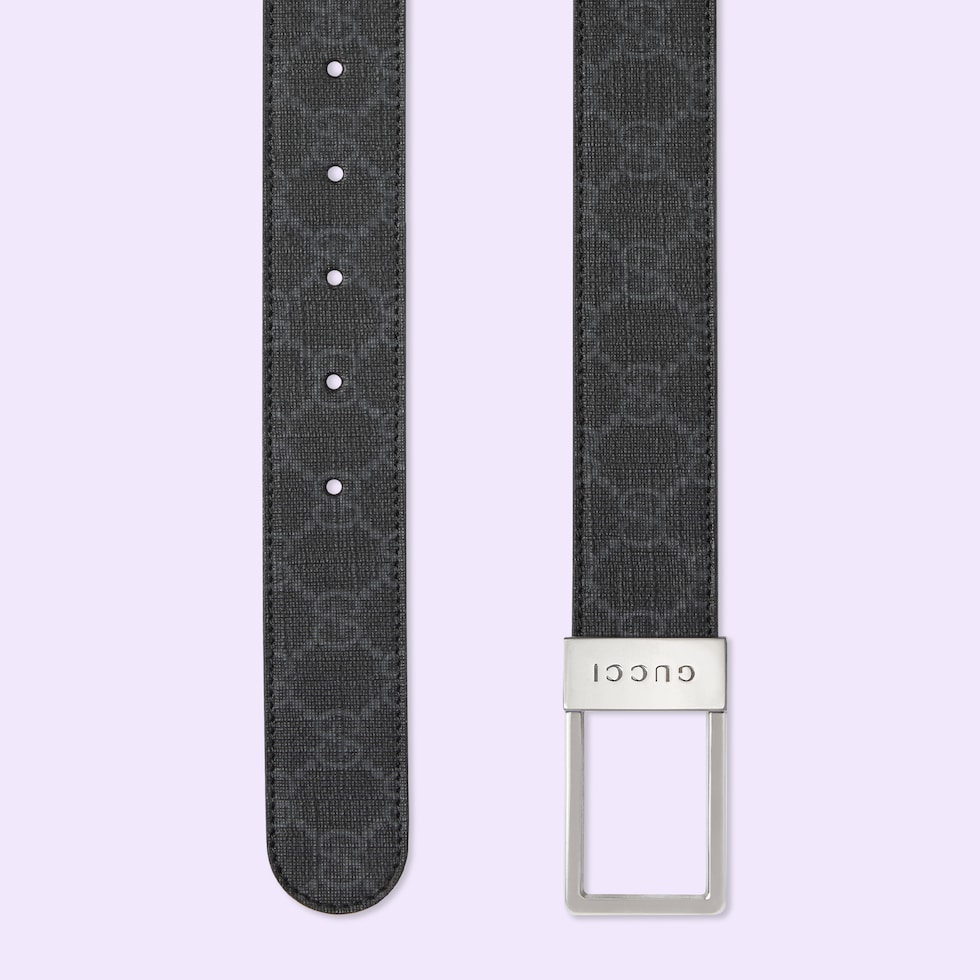 GG belt with rectangular buckle in black GG Supreme | GUCCI® DK