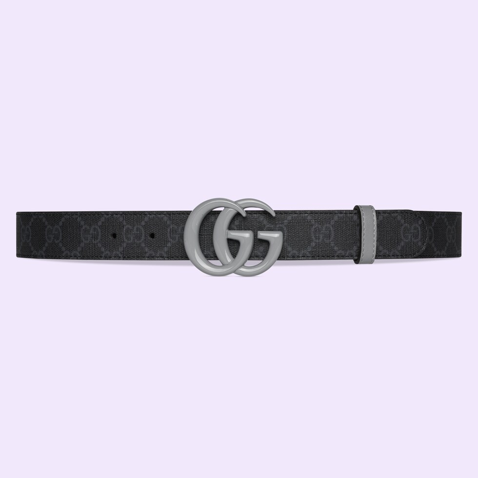 GG Marmont belt in black and grey Supreme | GUCCI® SG