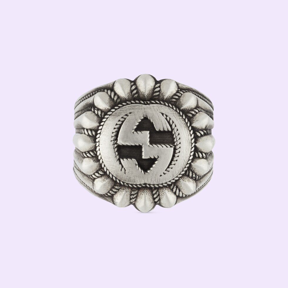 Interlocking G engraved ring in 925 sterling silver | GUCCI® NL
