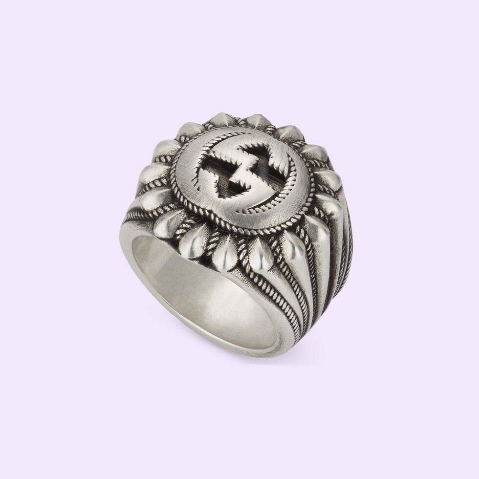 Interlocking G engraved ring in 925 sterling silver | GUCCI® NL
