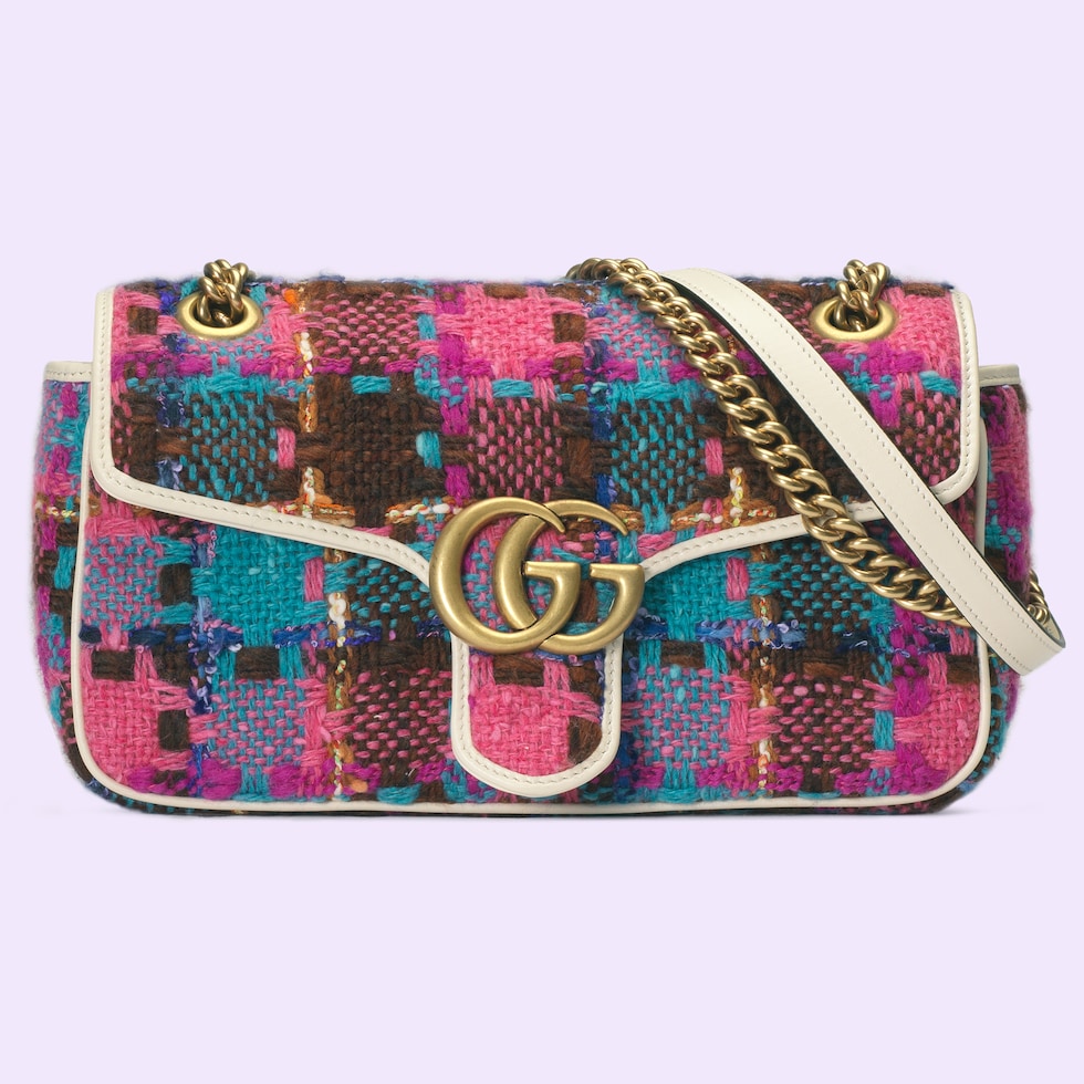 GG Marmont small shoulder bag in multicolor pink tweed | GUCCI® Canada