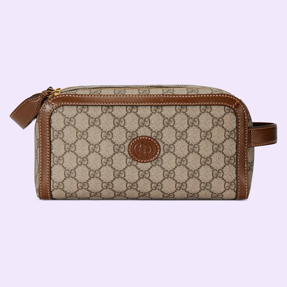Toiletry case with Interlocking G in beige and ebony Supreme | GUCCI® MX
