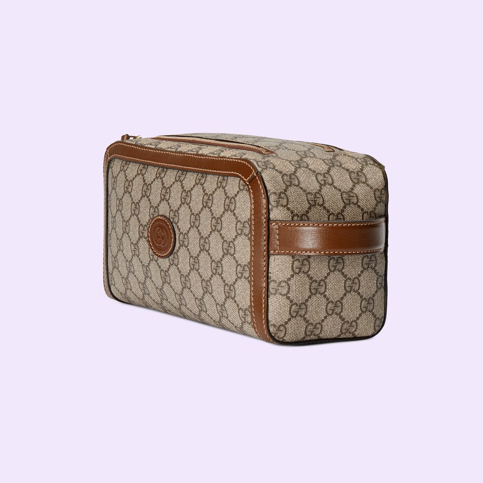 Toiletry case with Interlocking G in beige and ebony Supreme | GUCCI® MX