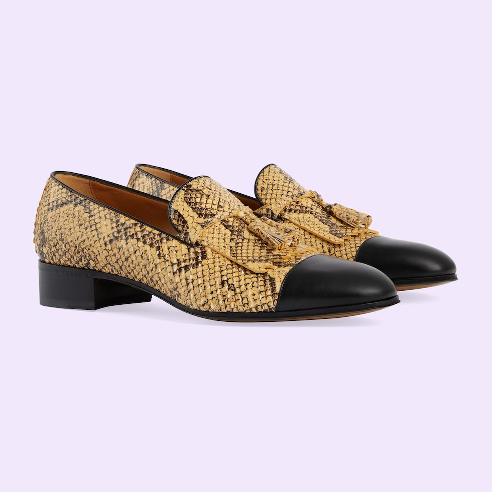 Men's python loafer in beige and black | GUCCI® AE