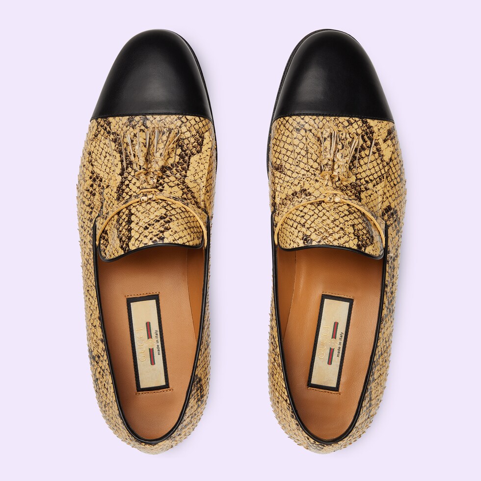 Men's python loafer in beige and black | GUCCI® AE