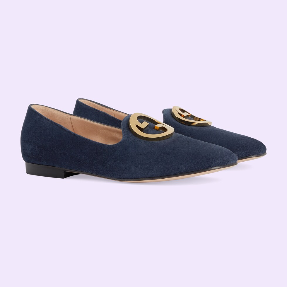 Gucci Blonde women's ballet flat in deep blue suede | GUCCI® CZ
