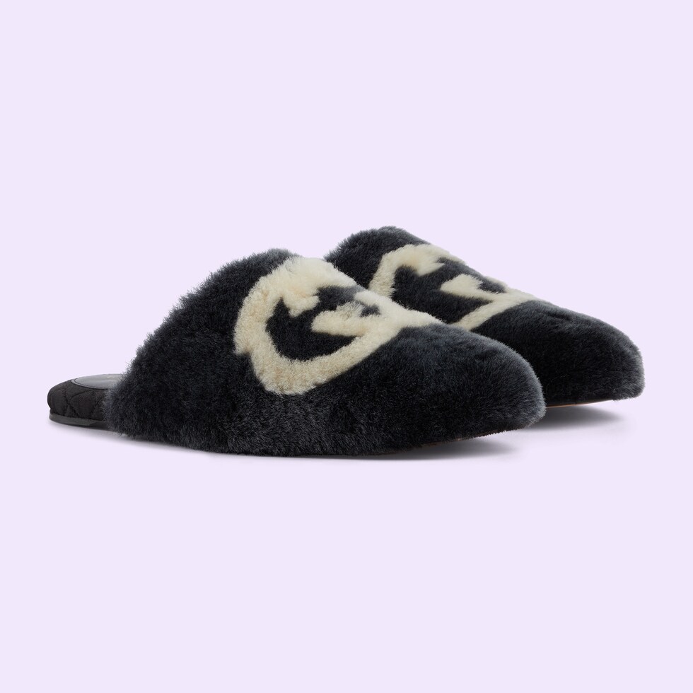 Women's Interlocking G slipper in black fabric | GUCCI® SG