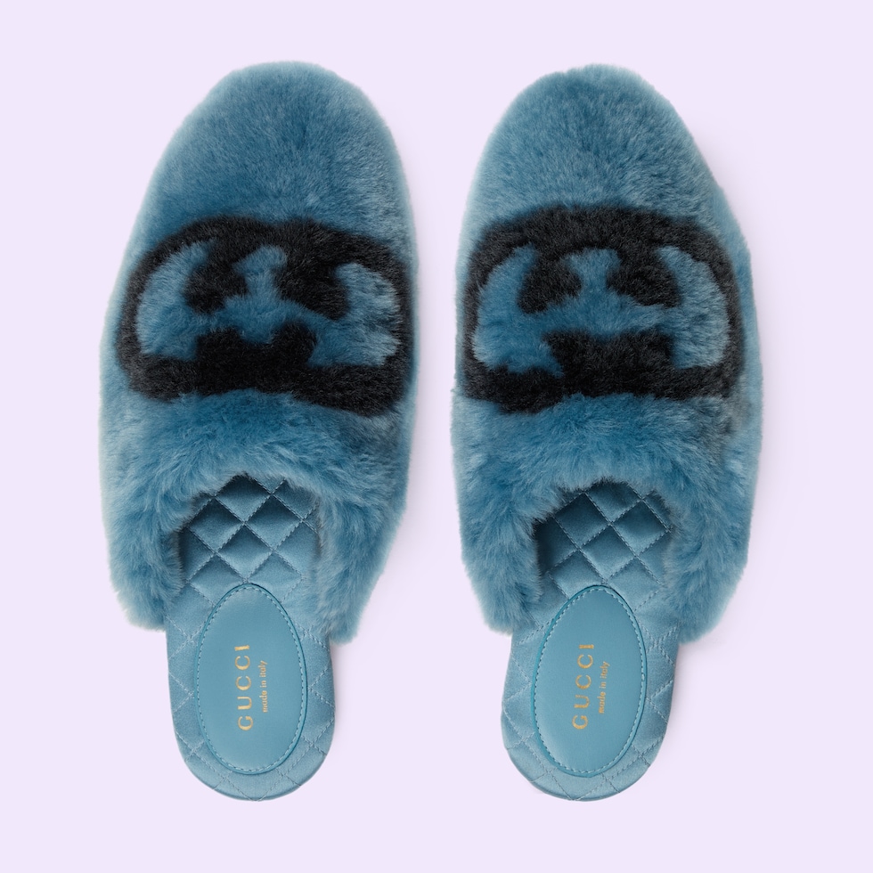 Women's Interlocking G slipper in cyan fabric | GUCCI® NL