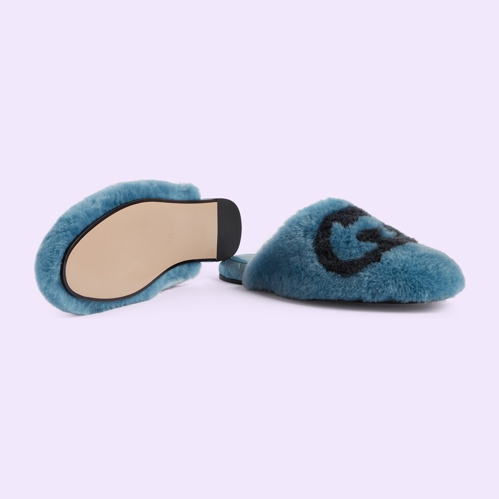 Women's Interlocking G slipper in cyan fabric | GUCCI® NL