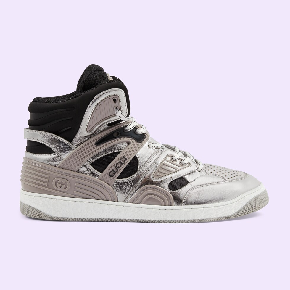 Men's Gucci Basket sneaker in silver metallic leather | GUCCI® NL