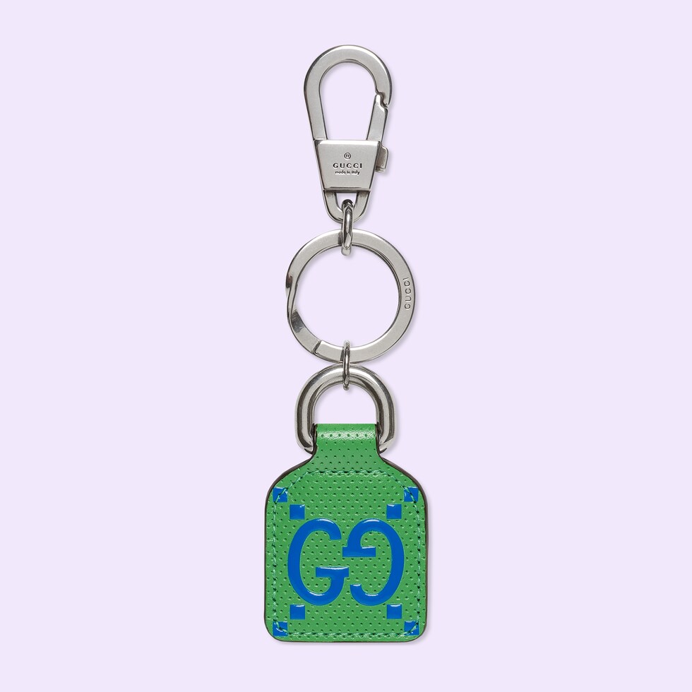 GG embossed keychain in green and blue leather | GUCCI® NL