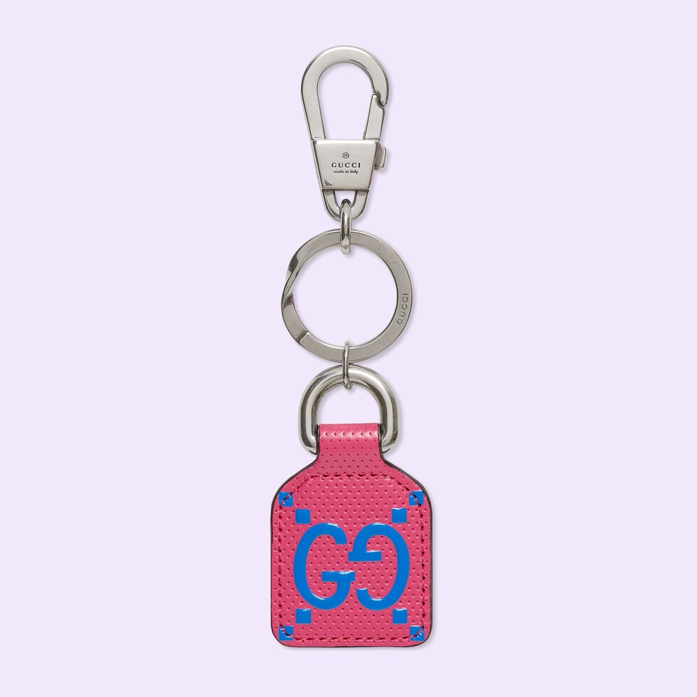 GG embossed keychain in fuchsia and blue leather | GUCCI® US