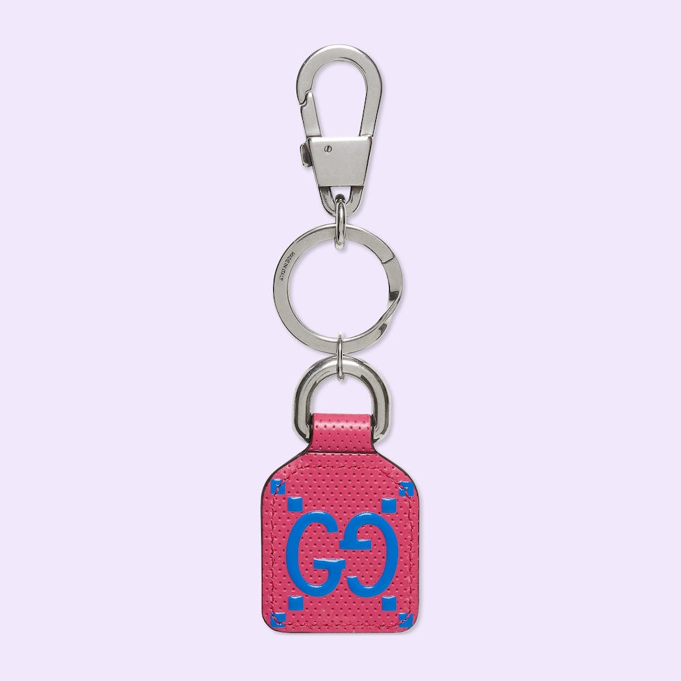 GG embossed keychain in fuchsia and blue leather | GUCCI® US
