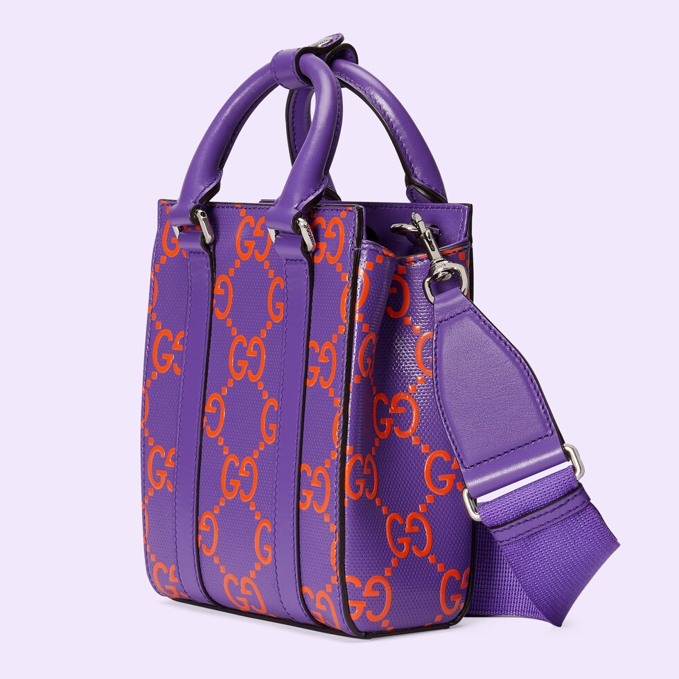 GG embossed mini tote bag in purple and orange leather | GUCCI® SG