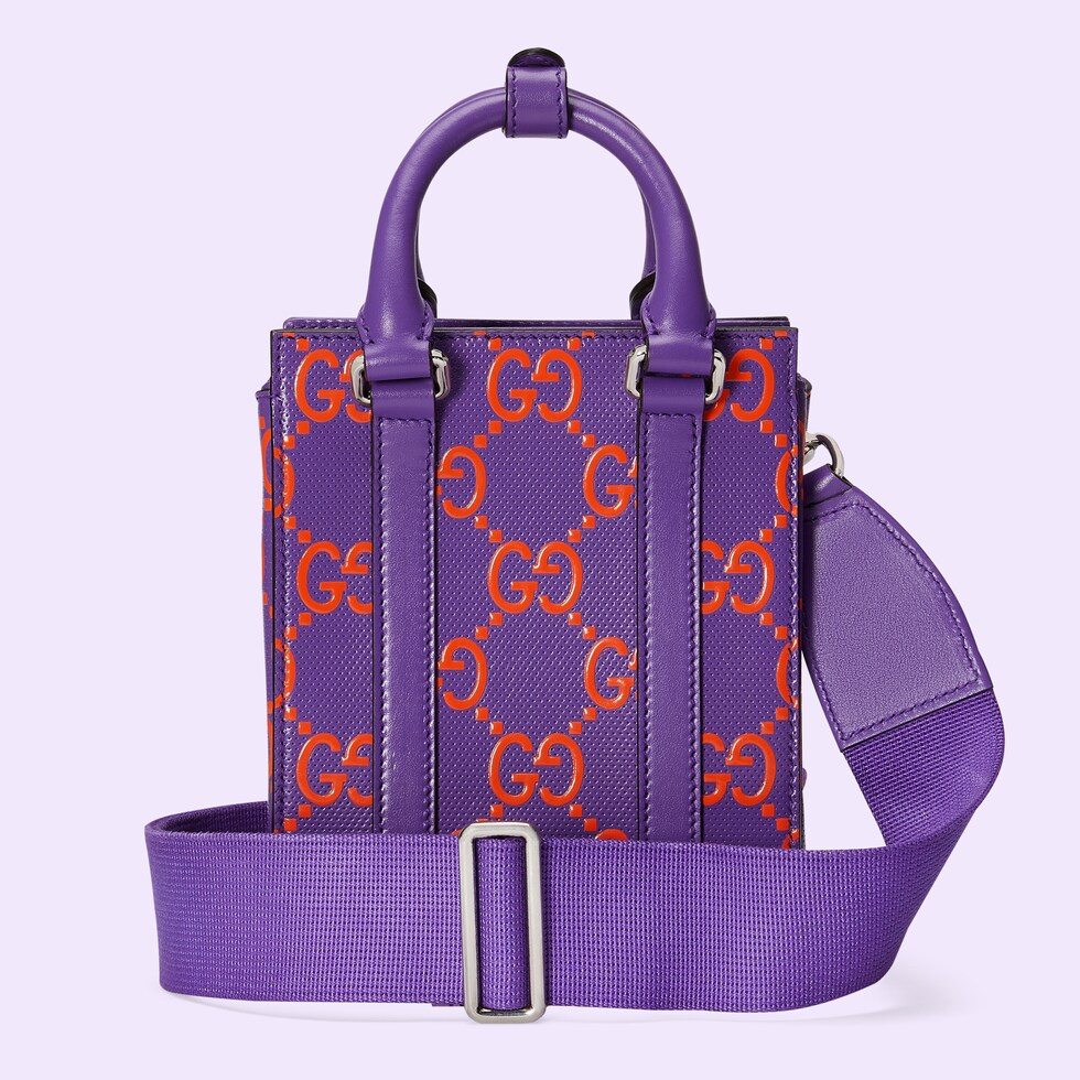 GG embossed mini tote bag in purple and orange leather | GUCCI® SG