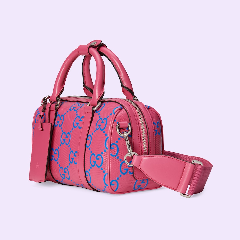 GG embossed mini duffle bag in fuchsia and blue leather | GUCCI® TR