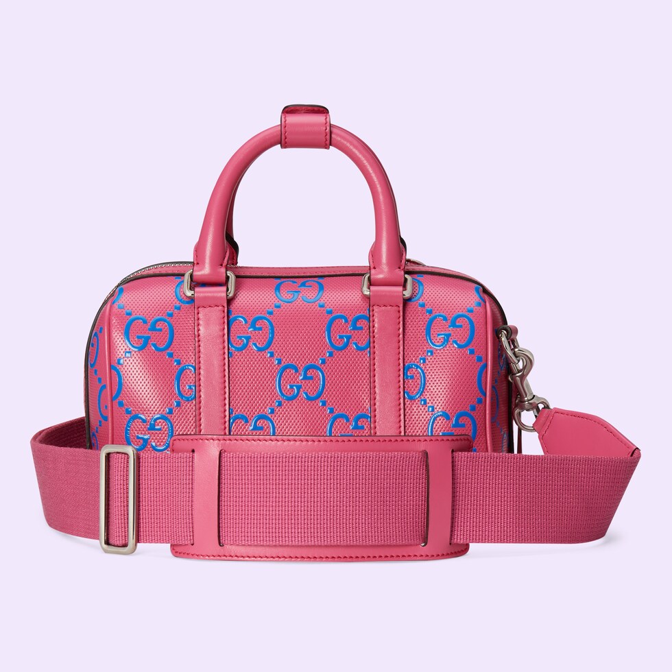 GG embossed mini duffle bag in fuchsia and blue leather | GUCCI® TR