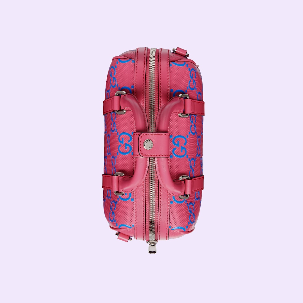 GG embossed mini duffle bag in fuchsia and blue leather | GUCCI® AE