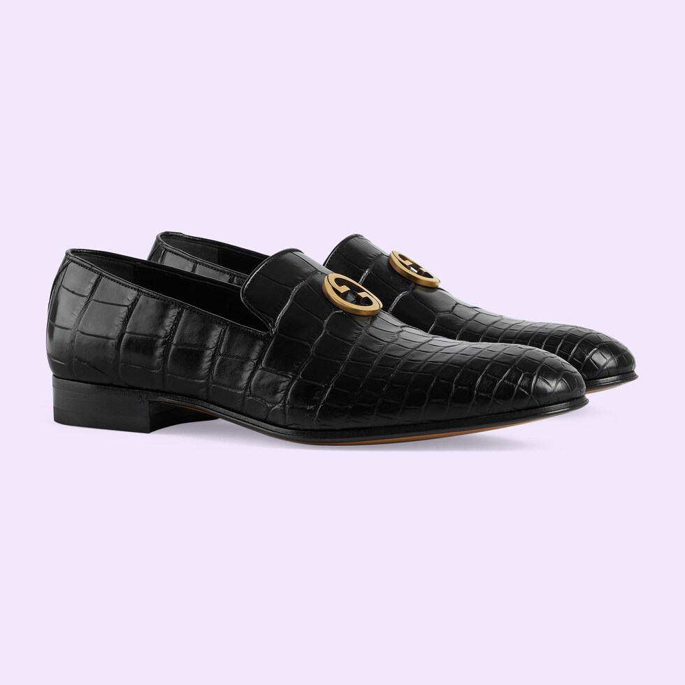 Men's crocodile loafer in black | GUCCI® AE