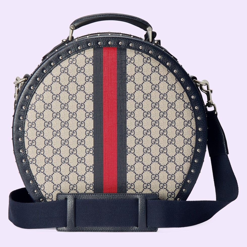 Gucci Savoy small hat box in beige and blue Supreme | GUCCI® BE