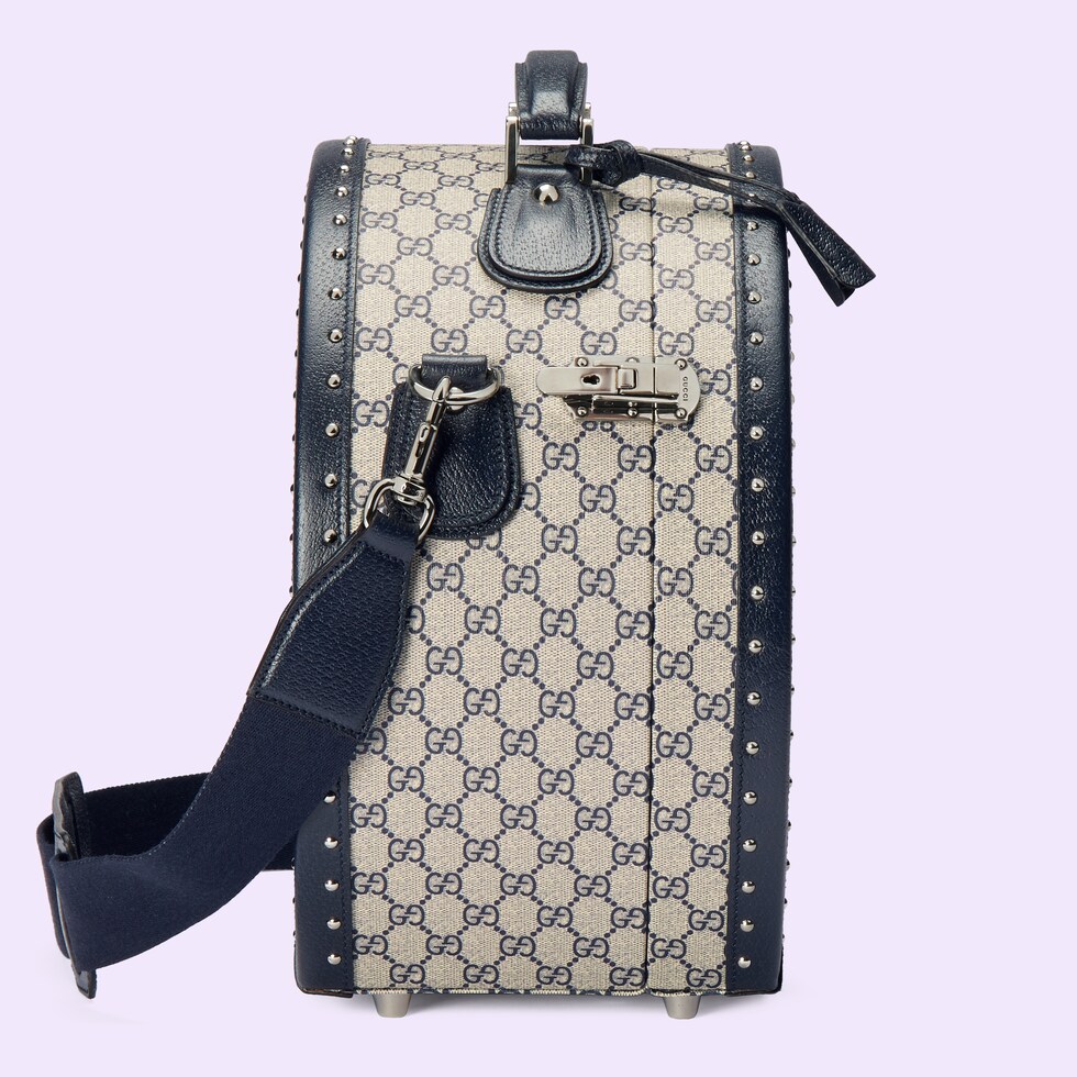 Gucci Savoy small hat box in beige and blue Supreme | GUCCI® NO