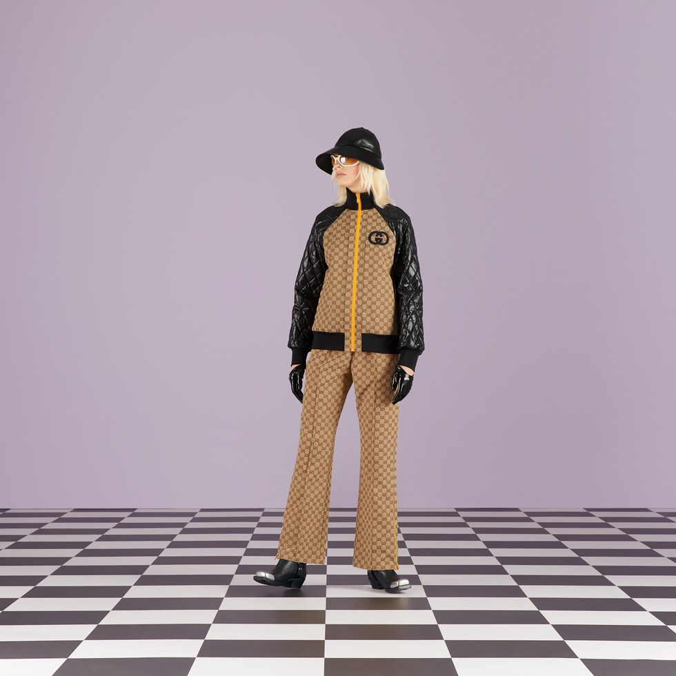 QA ®غوتشي |‎GG canvas and nylon zip jacket in black, beige and ebony