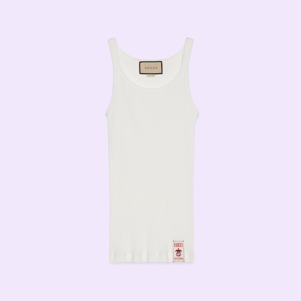 Cotton tank top with Cosmogonie label in ivory | GUCCI® NL