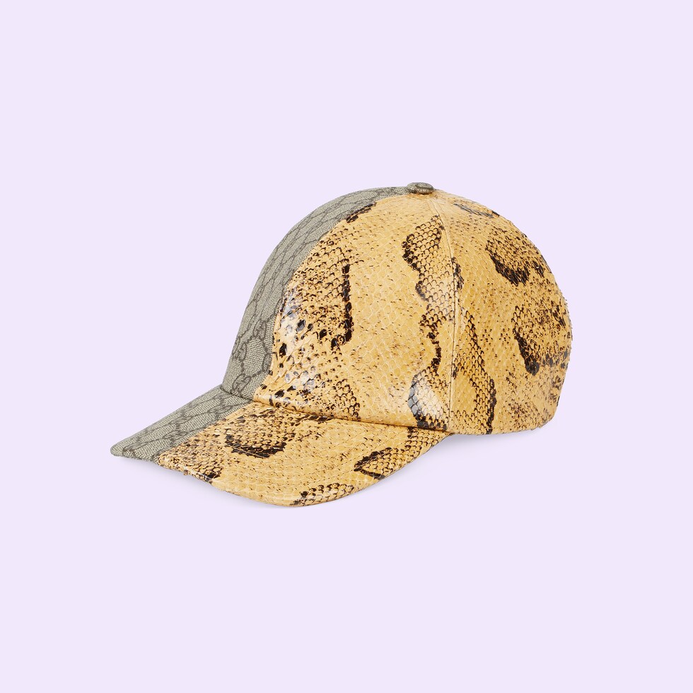 GG Supreme and python baseball hat in beige, ebony and yellow | GUCCI® PL