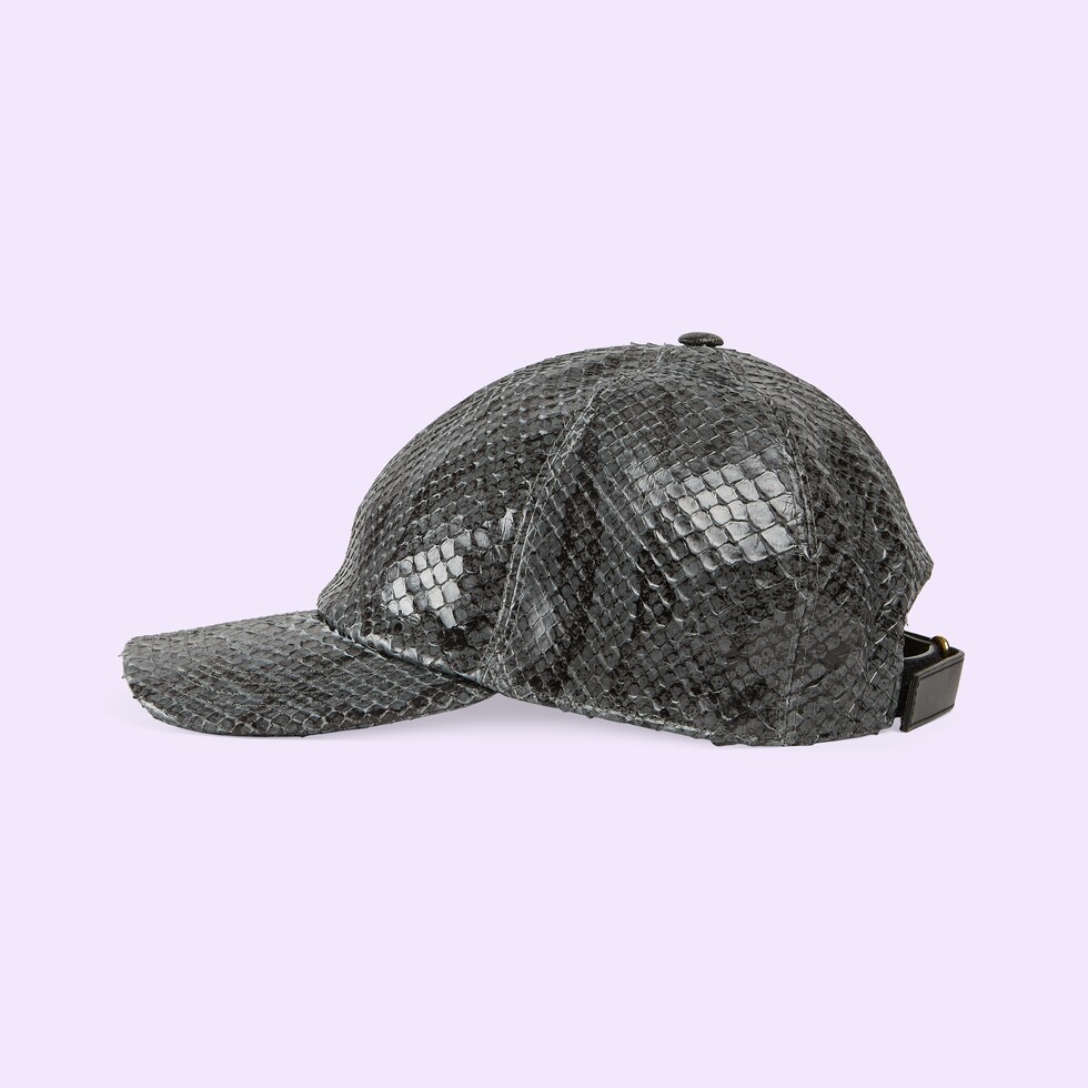 GG Supreme and python baseball hat in grey and black | GUCCI® Canada